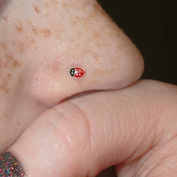 Tiny Lady Bug Nose Stud in Sterling Silver, Ladybug Nose Stud, Ladybug ...