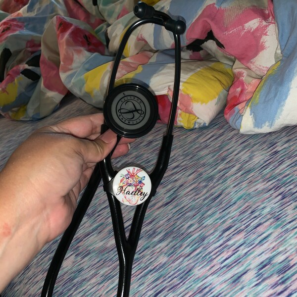 Littmann Stethoscope ID Tag, Personalized Watercolor Flower Heart ...