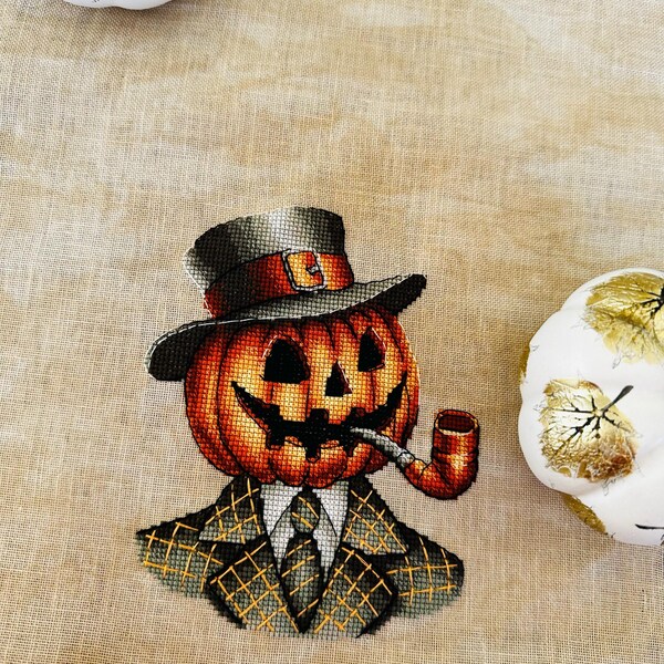 Pumpkinhead Man Cross Stitch Pattern, Vintage Portrait Cross Stitch ...