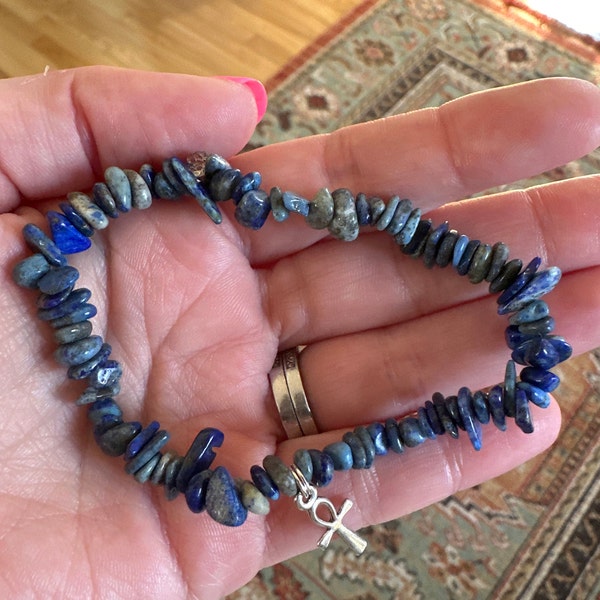 Lapis Lazuli Ankh Crystal Bracelet Key of Life Third Eye - Etsy UK