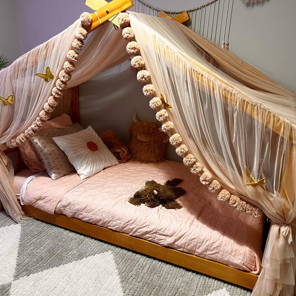 Kids Bed Canopy for Girls, Soft Smooth Play Tent, Crib Netting, Reading ...