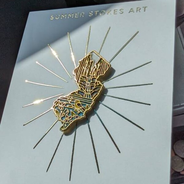 New Jersey Enamel Pin | Gold Soft Enamel Pin | Illustrated United State ...