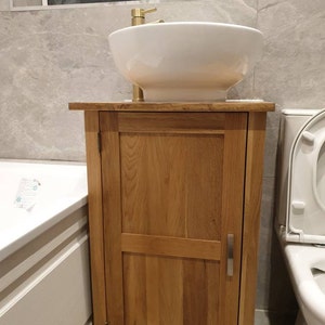 Bathroom Vanity Unit Solid Oak With White Marble Top & - Etsy UK