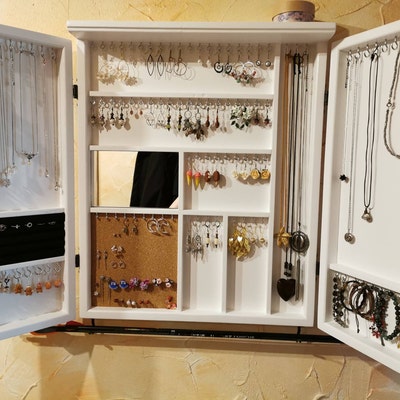 Jewelry Cabinet. Large Earrings Case Jewelry Storage. Wall Mounted ...