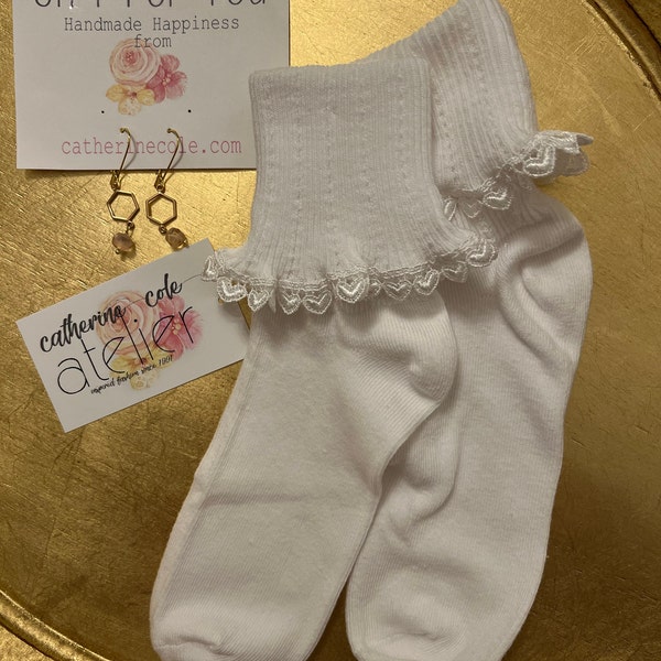 BOBBY Lace Cuff Ankle Socks - White USA MADE, Lace Socks Booties, Women ...