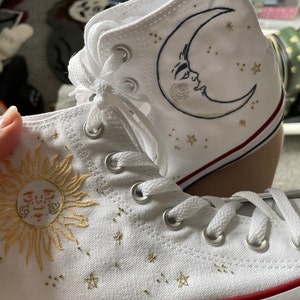 Hand Embroidered Converse Black High Tops Moon and Stars - Etsy