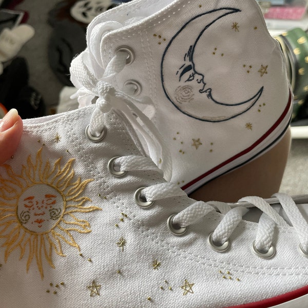 Embroidered Sun Moon Celestial Converse High Tops - Etsy
