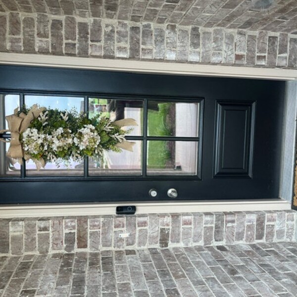 Hydrangea Swag~paradise Blue With Denim Look Bow~front Door Decoration ...