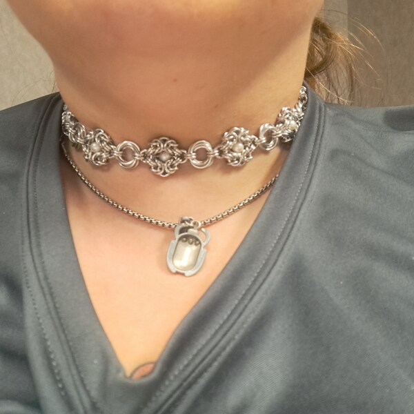 Byzantine Weave Chainmail Choker With Pearl Medieval Chainmail ...