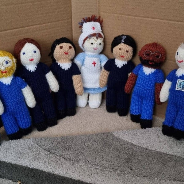 Pocket Mini Dolls Knitting Pattern 15cm (6 Inch) Nurse Doctor Fireman ...