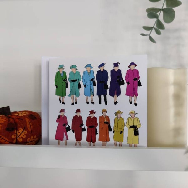 Queen Elizabeth Pop Art Greeting Card, Rainbow Outfit Illustration - Etsy