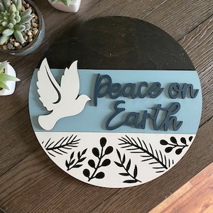 Peace on Earth Dove Sign, DIGITAL Download, Winter Round Door Hanger ...