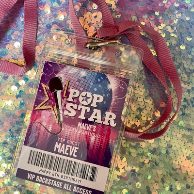 Pop Star Party VIP Badge, Party Like a Pop Star, Rock N Roll, Backstage ...