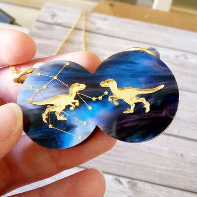 GEMINI Velociraptor Dinosaur Zodiac Necklace - Etsy