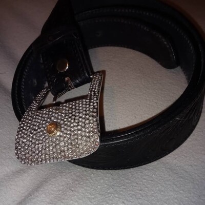 Full Grain Leather Snap-on Belt, Tooled Western Floral Engraved Leather ...