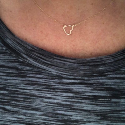 Sideways Open-heart Necklace, Mini Heart in 14K Yellow Gold Filled, 10K ...
