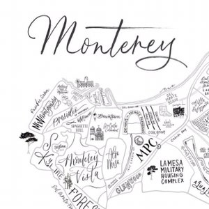 Monterey, CA Neighborhood Map Print Handlettered Map of Monterey ...