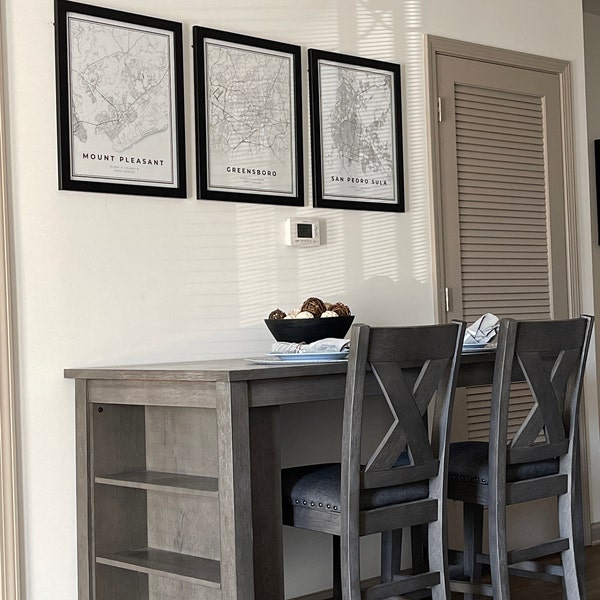 Set of 3 ANY CITY Map Posters, Personalized Map Prints, Custom ...