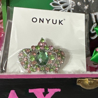 AKA Brooch, Pink and Green Butterfly Brooch, Crystal Butterfly Pin, AKA ...