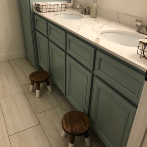 4 Legged Dipped Leg Wooden Stools Farmhouse Step Stool 10" White & Wood ...