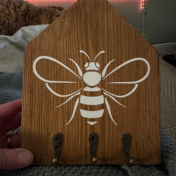 Bee Key Hooks, Key Holder, House Key Rack, Wooden House, Rustic Wood ...