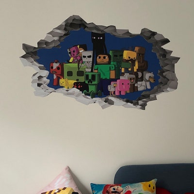 Minecraft Characters 3D Hole in the Wall Effect Self Adhesive Wall ...