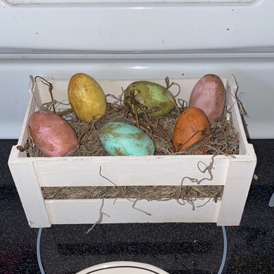 PRIMITIVE WOODEN EGGS Rustic Easter Decor Farmhouse Kitchen Decor Folk ...