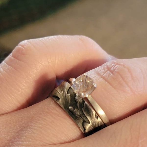 Band Tree Ring Nature Inspired Band Oak Leaf Ring Acorns Band Embossed ...