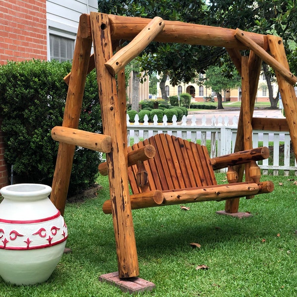 Log Swing, Cedar Over-sized Log Swing With Stainless Steel Seat ...