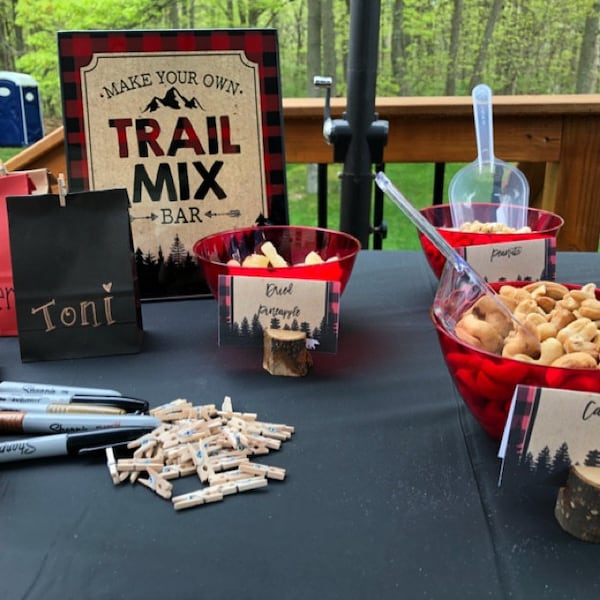 Trail Mix Bar Sign, Make Your Own Trail Mix Lumberjack Style Decor, Red ...