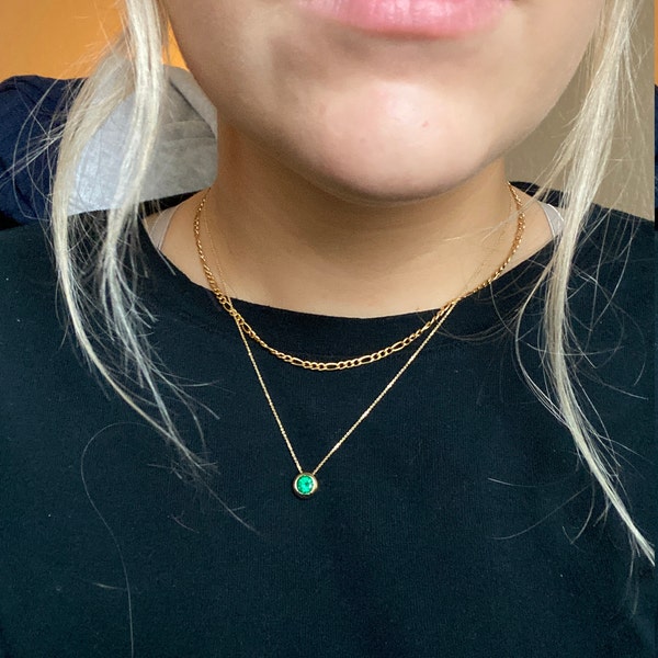 Round Emerald Pendant Necklace 14k Yellow/white Gold, Emerald Bezel ...