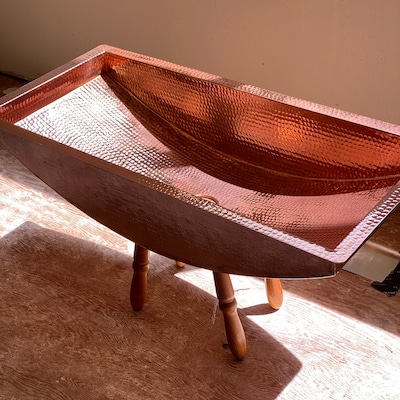 Hand Hammered COPPER Trough Bathroom Vanity Sink in Shiny Copper or ...