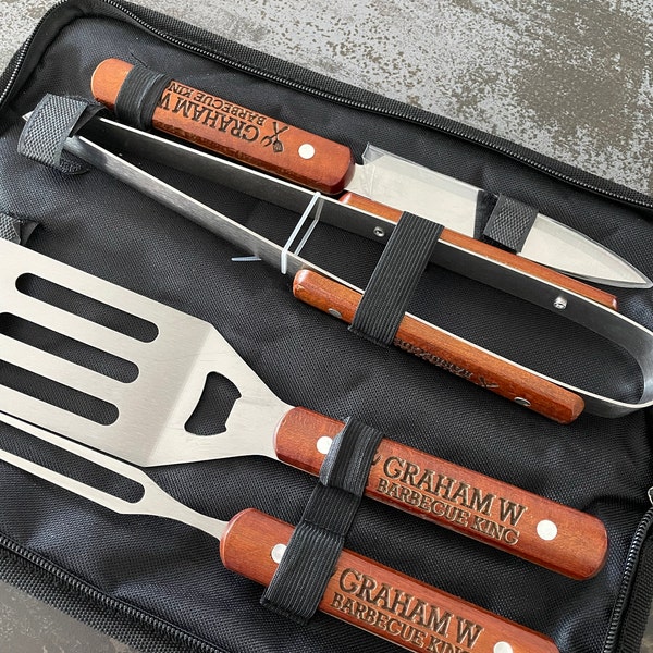 Barbecue Set Personalised, Bbq Set, Wooden Handled Engraved Set in Case ...