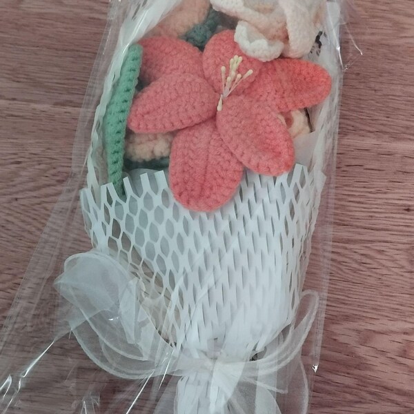 Pink Tulip Crochet Flowers Bouquet,knit Flowers, Crochet Flower Bouquet ...