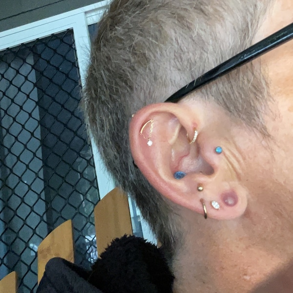 14K Solid Gold Vertical Helix Piercing/hidden Rook Dangle Earring ...