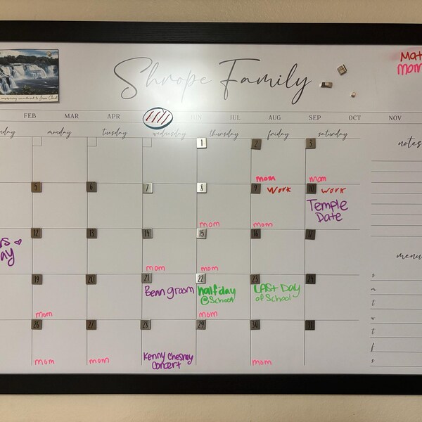 Personalized Clear Acrylic Calendar for Wall in Kitchen or Family Room ...