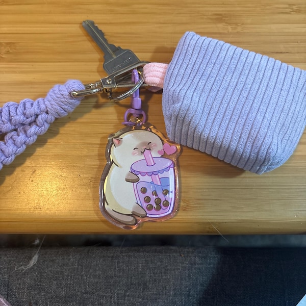 Boba Bubble Tea Cat Acrylic Keychain Charm With Sparkles | Gift for Cat ...