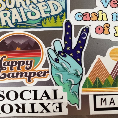 Peace Sign Starry Night & Waves Hand Sticker Cute Peace Sign Hand VSCO ...