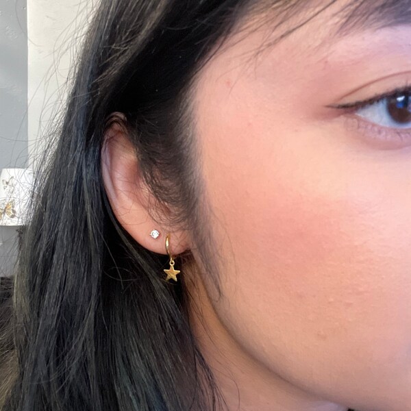 Star Hoops, Star Charm Hoops, Gold Star Hoops, Hoop Earrings, Dainty ...