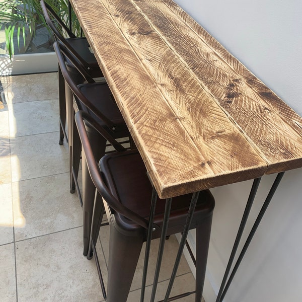 Rustic Breakfast Bar, With Steel Hairpin Legs | Reclaimed Wood ...