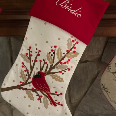 Cardinal Embroidered Christmas Stocking, Family Christmas Stocking ...