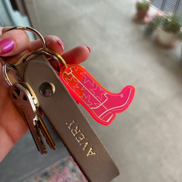 Cowgirl Boot Keychain - Rodeo - Hot Pink - Neon - Key Ring - Cute ...