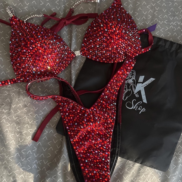 Burgundy Bikini Suit, NPC Bikini, Posing Bikini, IFBB Bikini, Wellness ...