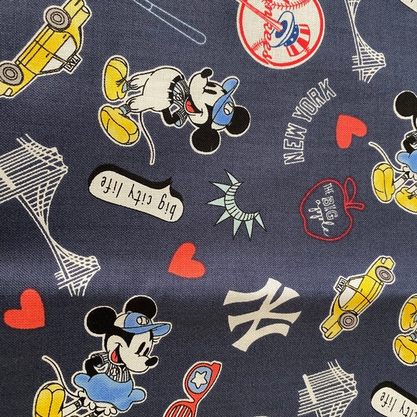 MLB NEW YORK Yankees Mickey Mouse Print #2 Baseball 100% Cotton Fabric ...