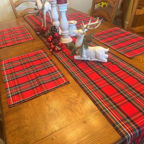 Red Stewart Table Runner, Red Plaid Table Runner With Ivory Trim - Etsy