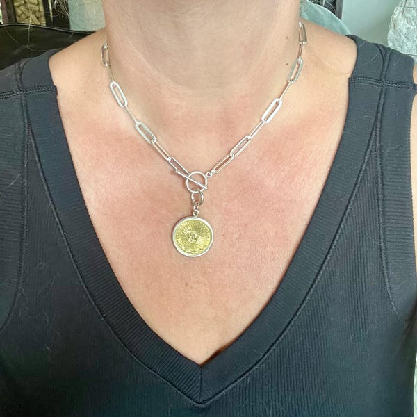 Silver Coin Pearl Toggle Y Necklace Rolo Chain 3.5mm Solid 925 Silver ...