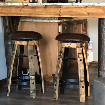 Whiskey Barrel Stave Bar Stools With Cushioned Swivel Seats, FREE ...