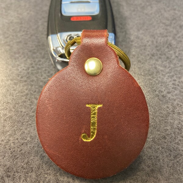 Custom Leather Circle Keychain. Monogrammed Personalized Full Grain ...