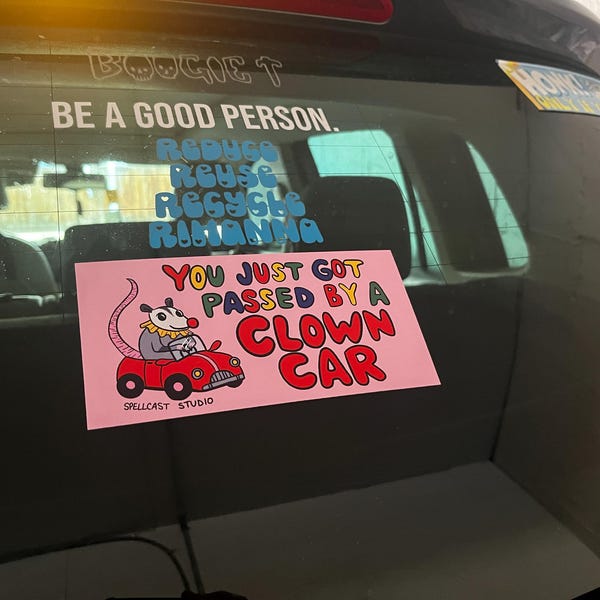 Funny Clowncore Gen Z Bumper Sticker, Clown Car Possum 7.5 X 3.75 ...