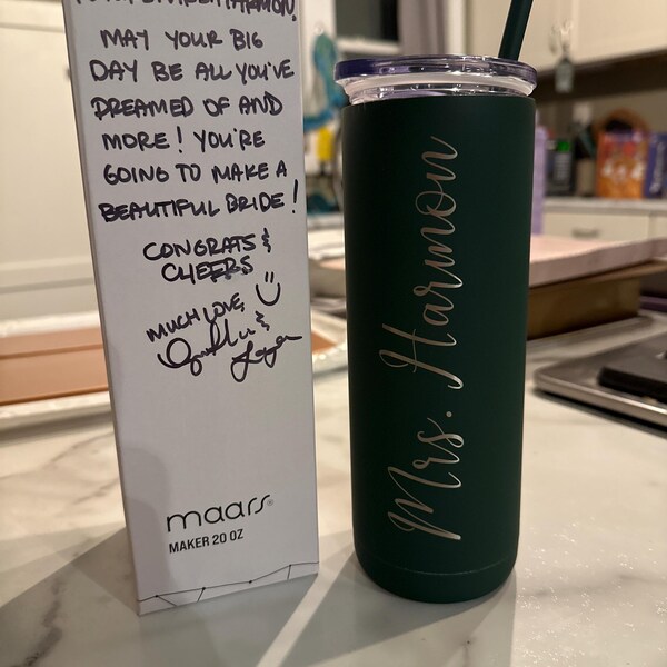 Personalized Laser Engraved Skinny Tumbler, Screw on Closeable Lid ...